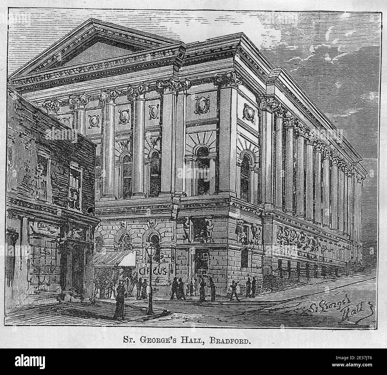 St George's Hall, Bradford, Yorkshire, UK. An etching, engraving or ...