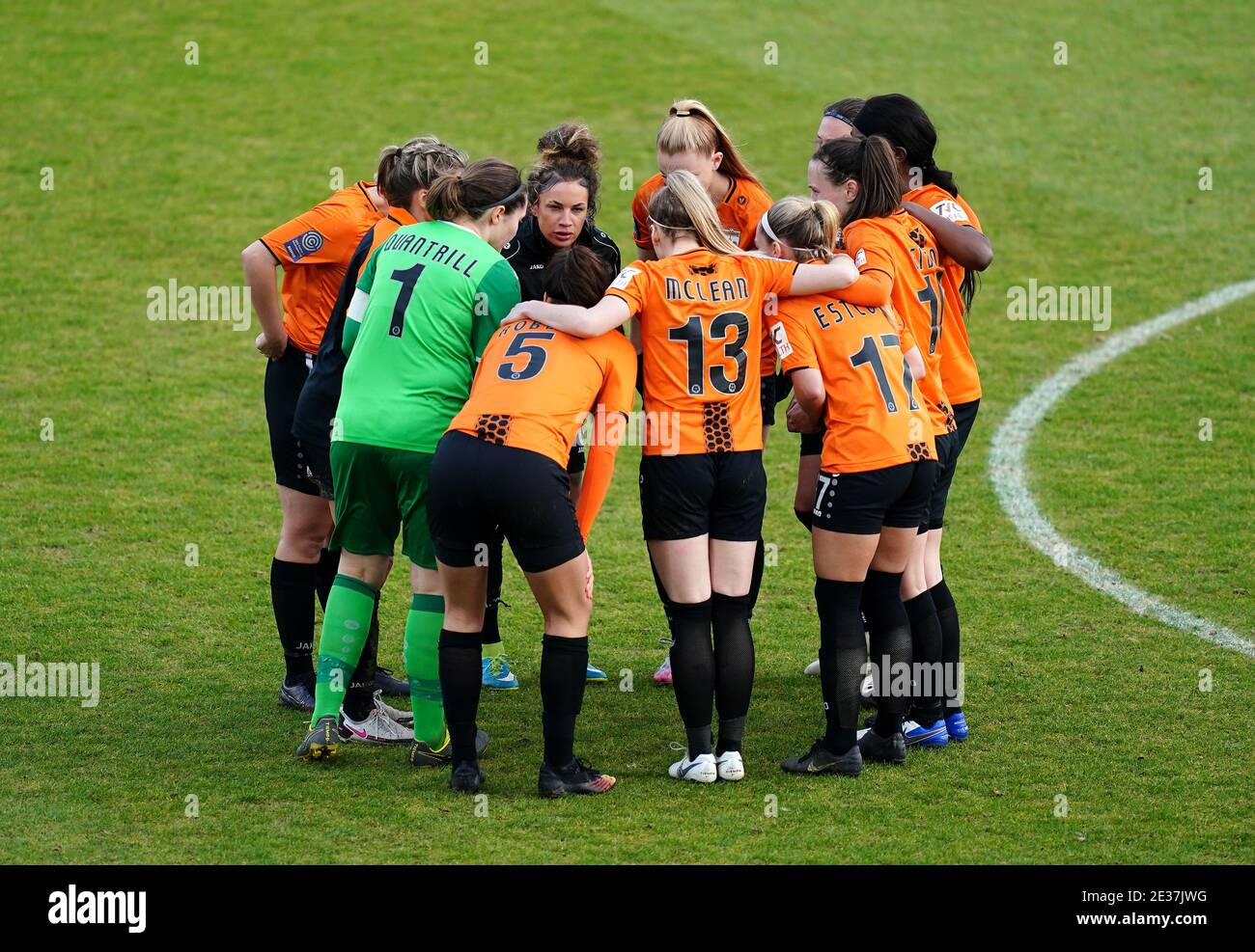 London Bees' Brooke Nunn (centre) leads a huddle with team-mates during ...