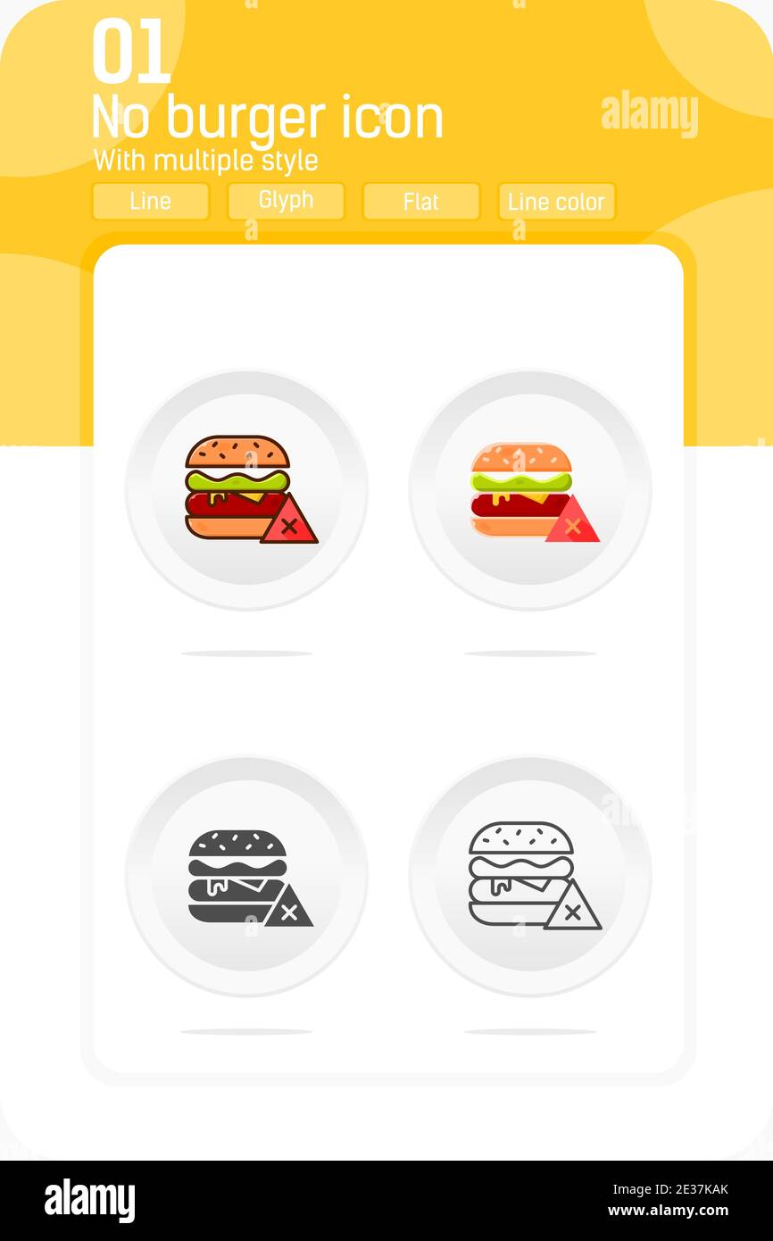 No burgers diet on white circle button design concept template. Vector ...