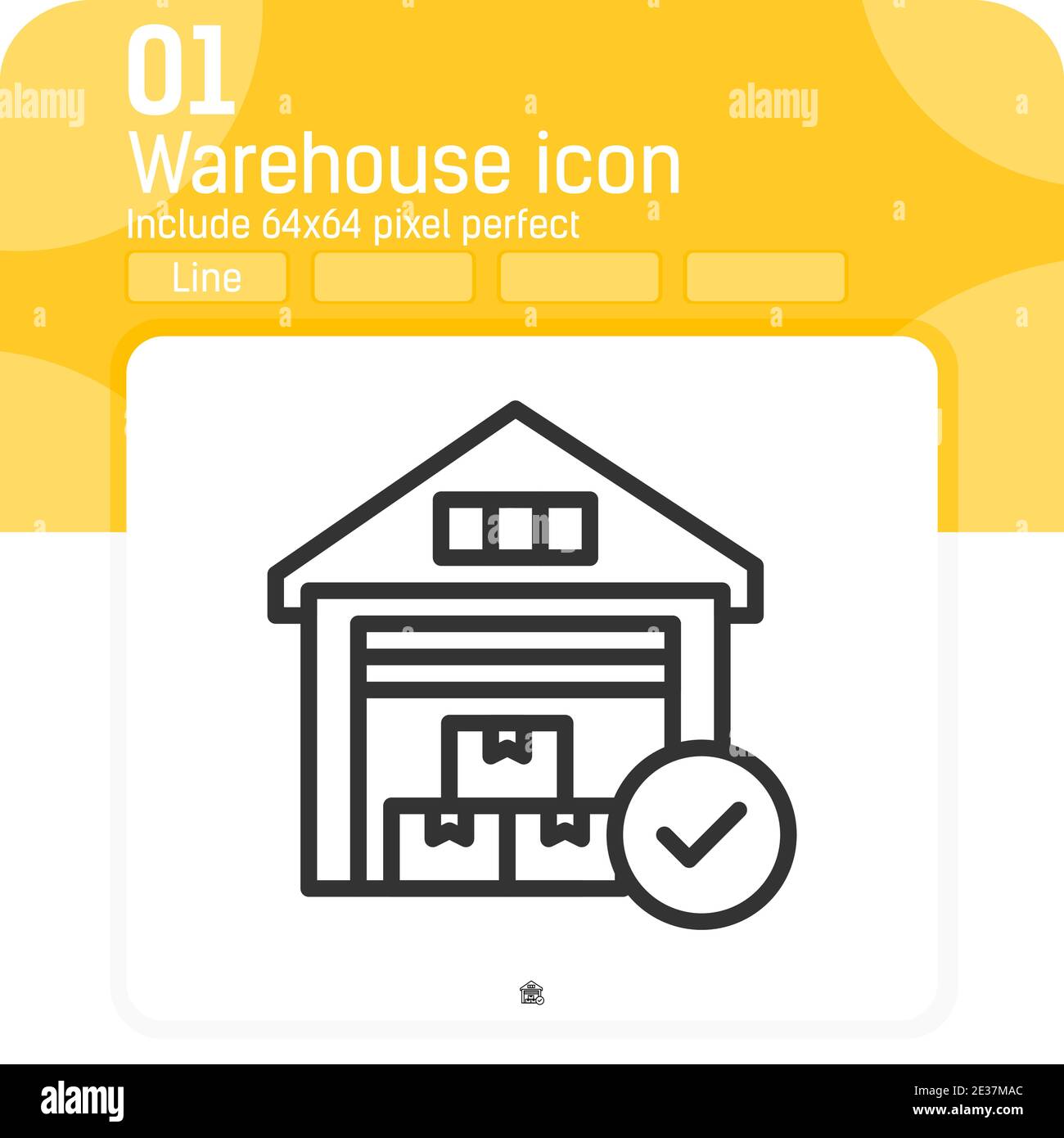 warehouse icon with checkmark sign with outline style isolated on white ...