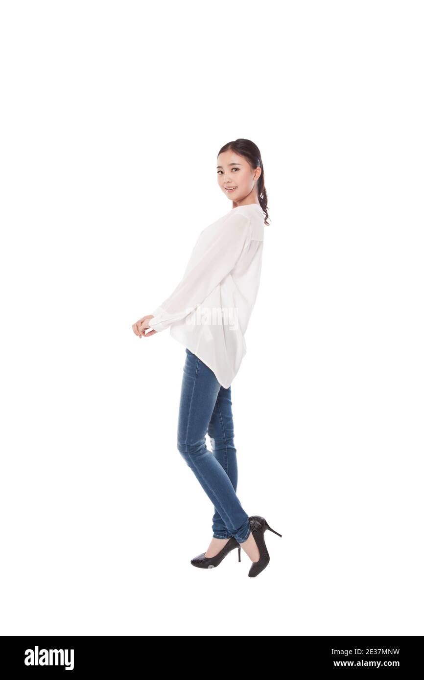 Back view standing woman pulling hi-res stock photography and images ...