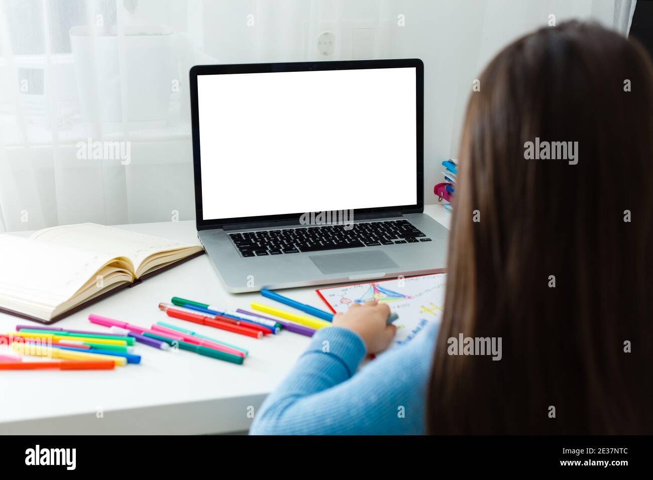 small preschool child with laptop screen blank Stock Photo - Alamy