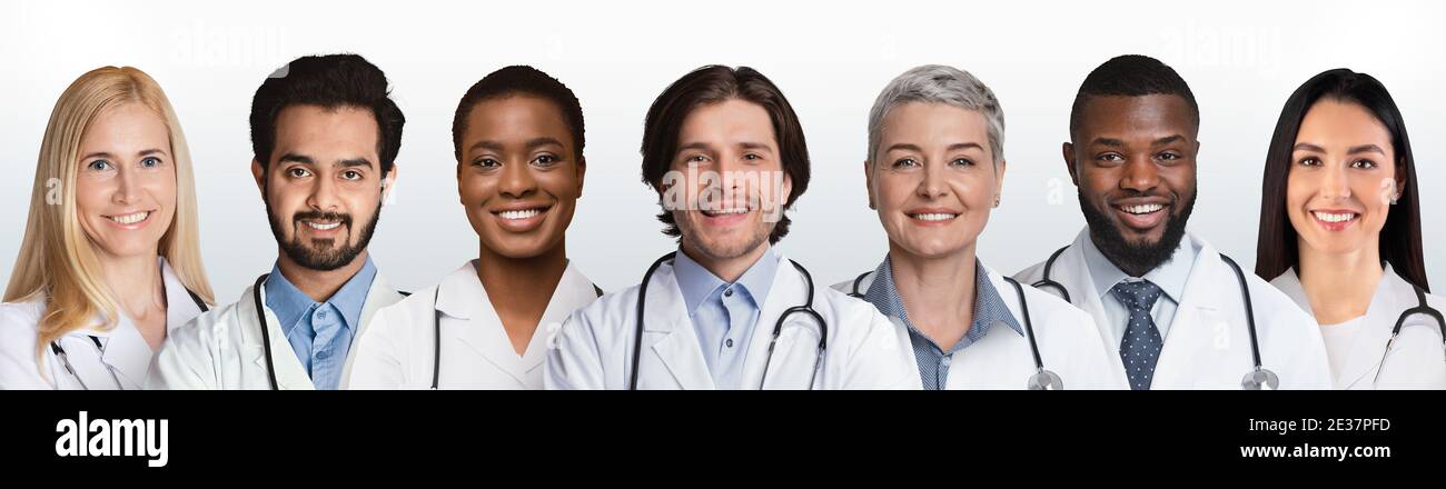 Doctors Portraits Collage With Multicultural Medical Workers On White ...