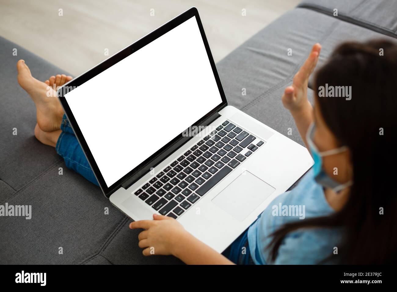 small preschool child with laptop screen blank Stock Photo - Alamy