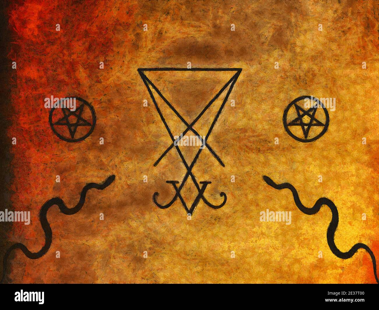 Magic symbols and silhouettes of snakes. Artistic work on the topic of ...