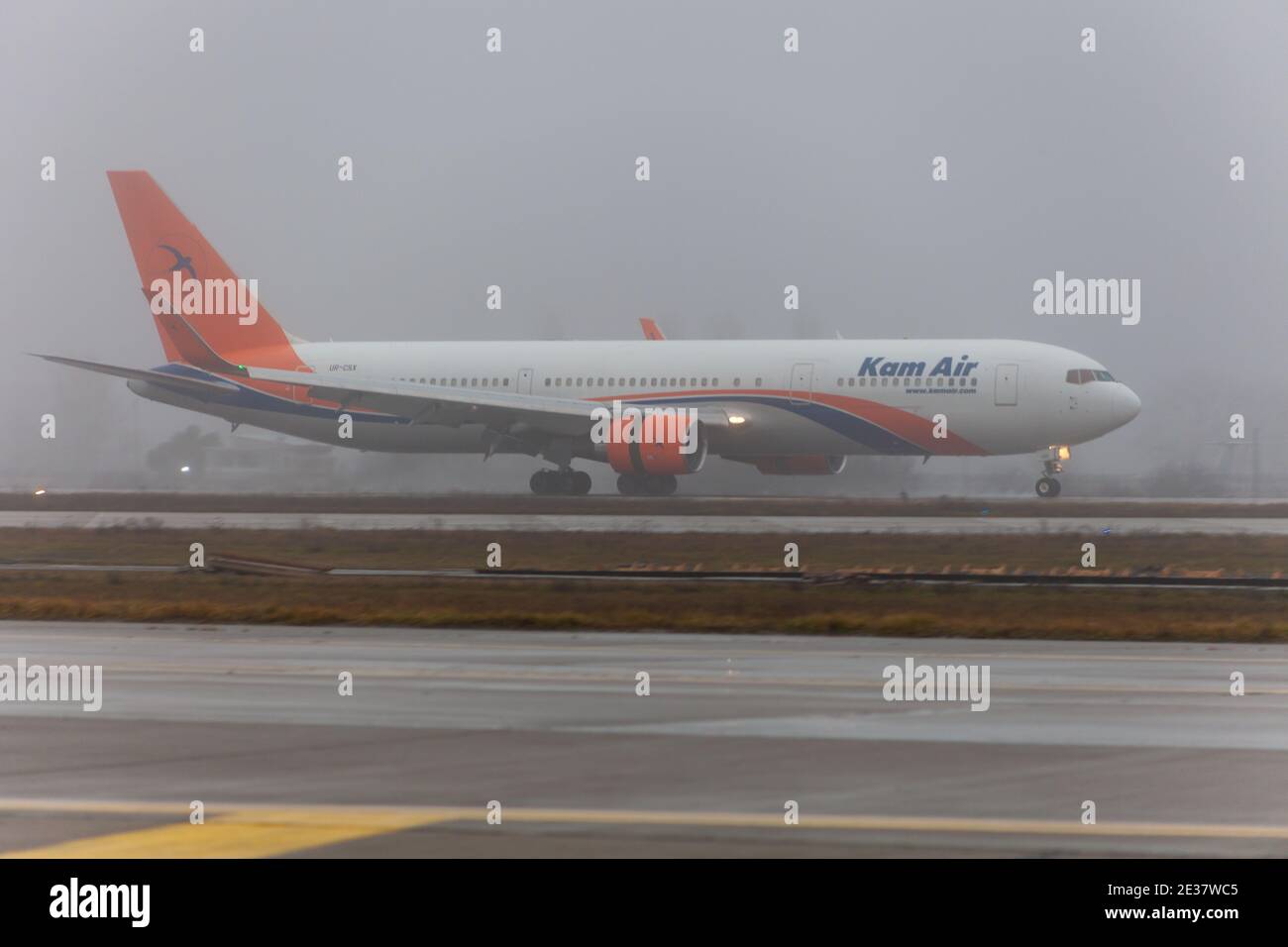 Ukraine, Kyiv - December 29, 2020: The passenger plane is flying in the ...