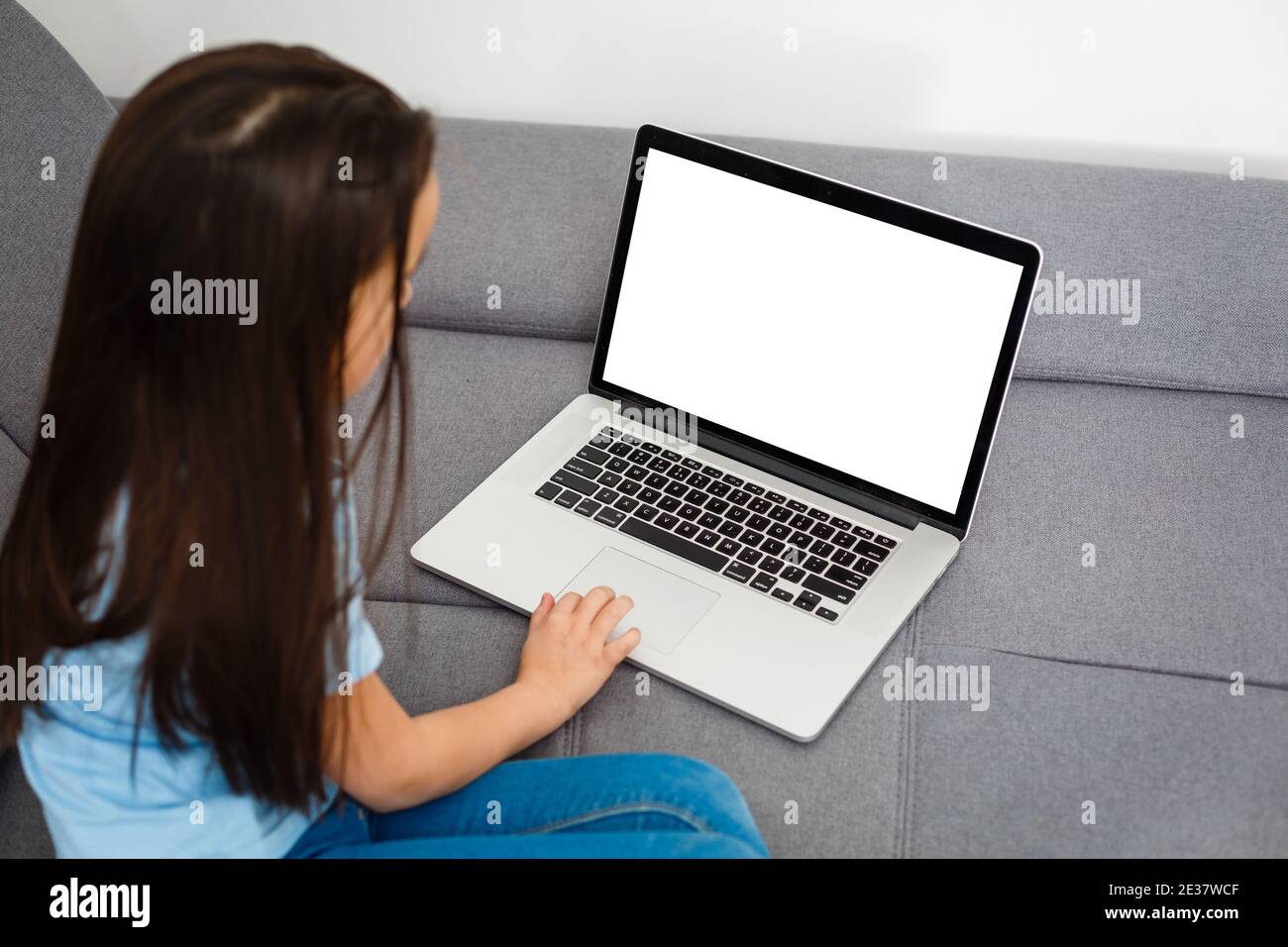 small preschool child with laptop screen blank Stock Photo - Alamy