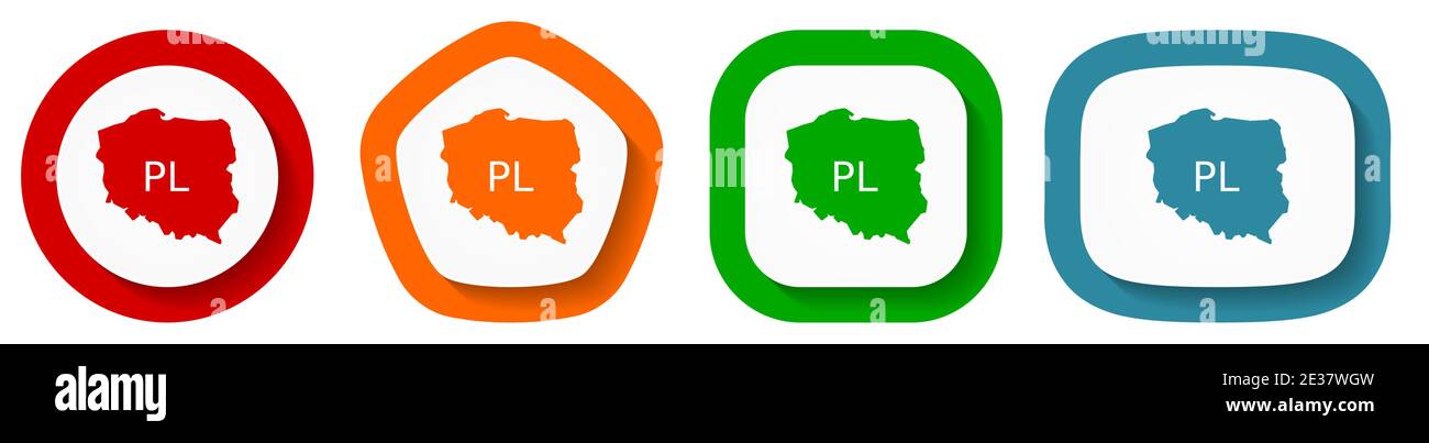 Map of Poland vector icon set, flat design buttons on white background ...