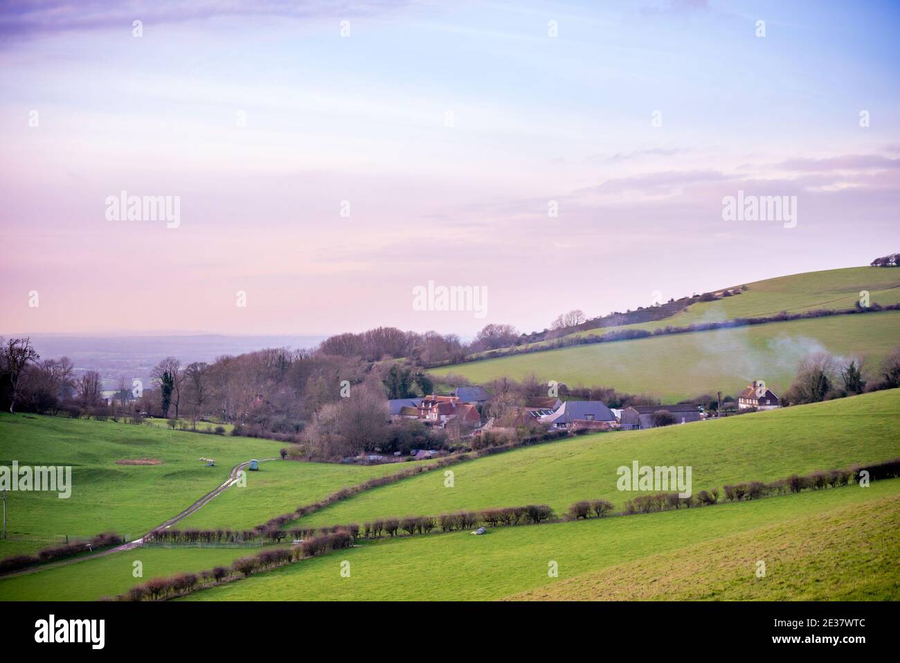 Brighton, January 15th 2021: The Sussex countryside at Saddlescombe ...