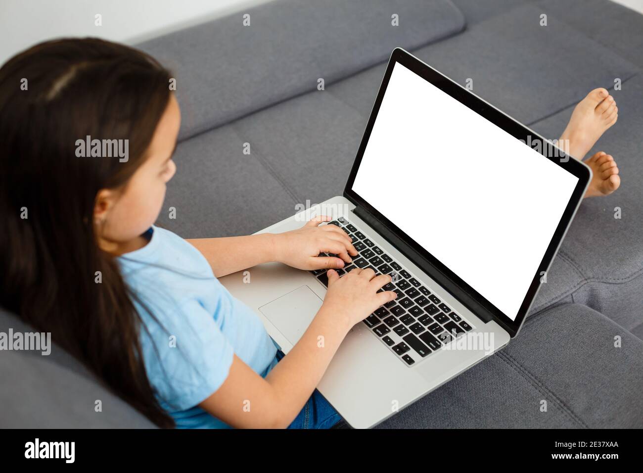 small preschool child with laptop screen blank Stock Photo - Alamy