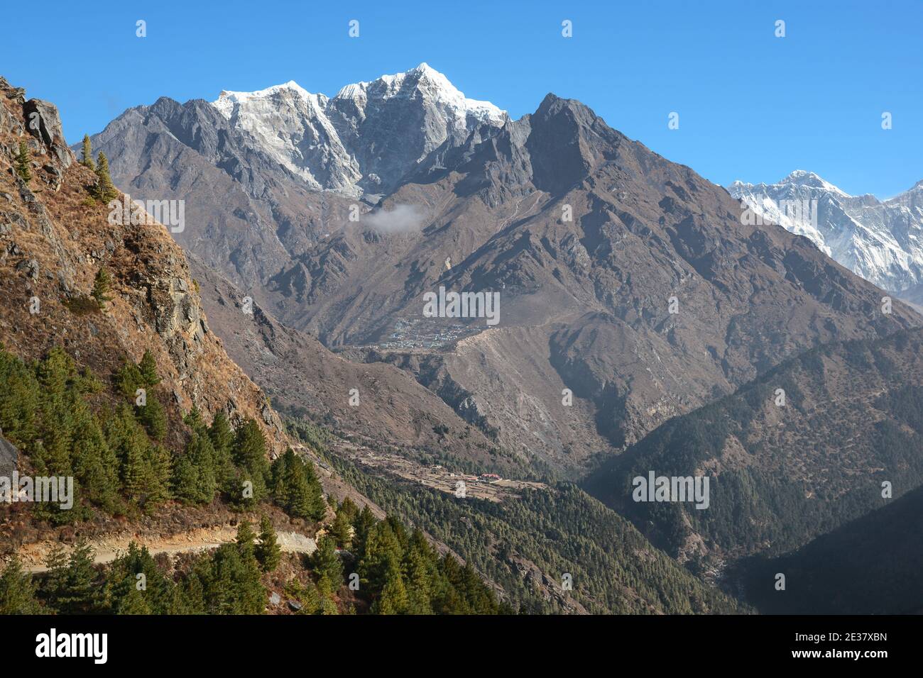 The south face of Taboche overlooking Phortse village and the entrance ...