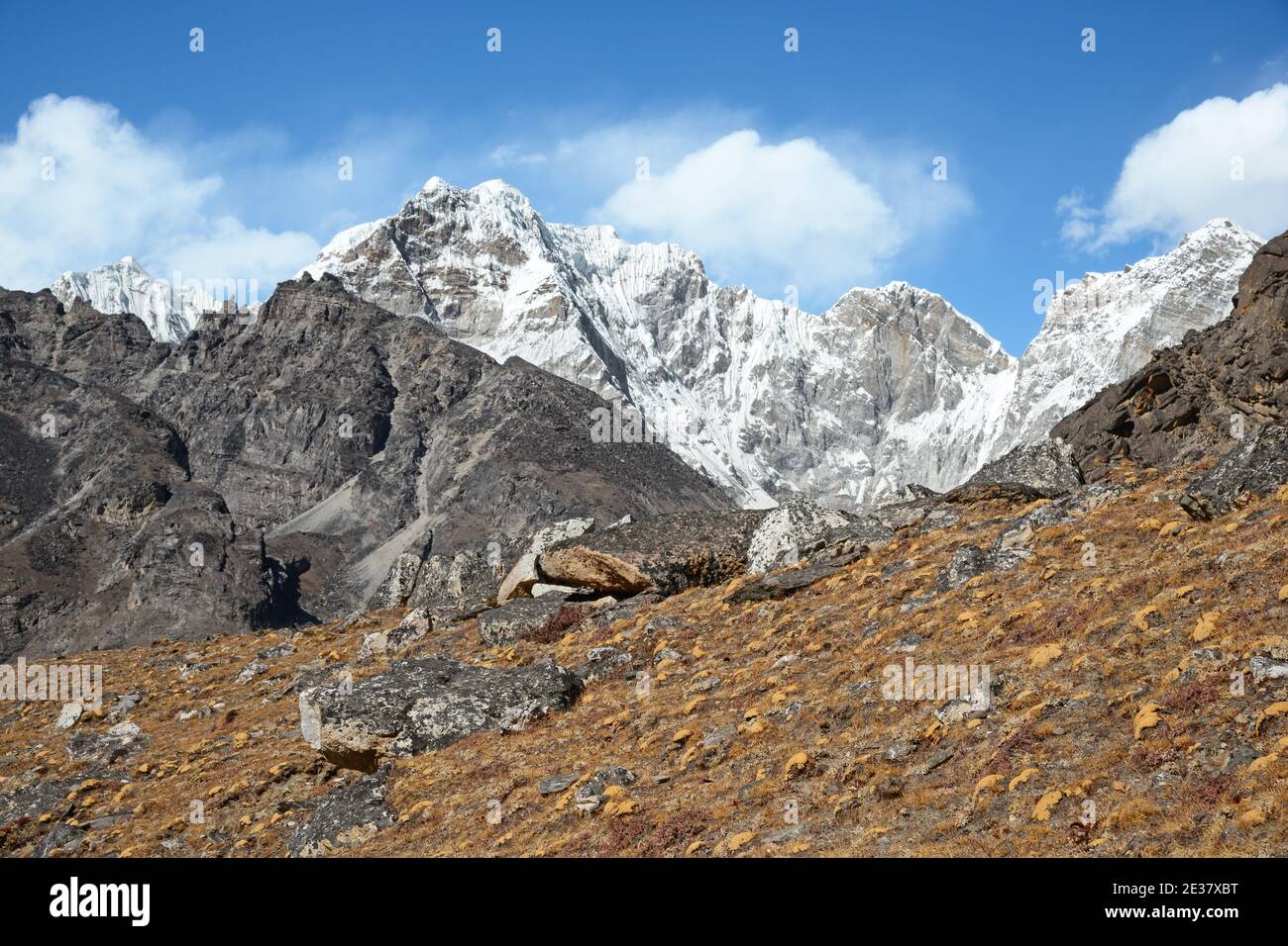 A view of Chumbu peak across the barren slopes at the foot of Kongma La ...