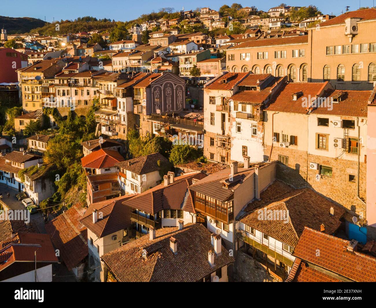Amazing Aerial sunset view of city of Veliko Tarnovo, Bulgaria Stock ...