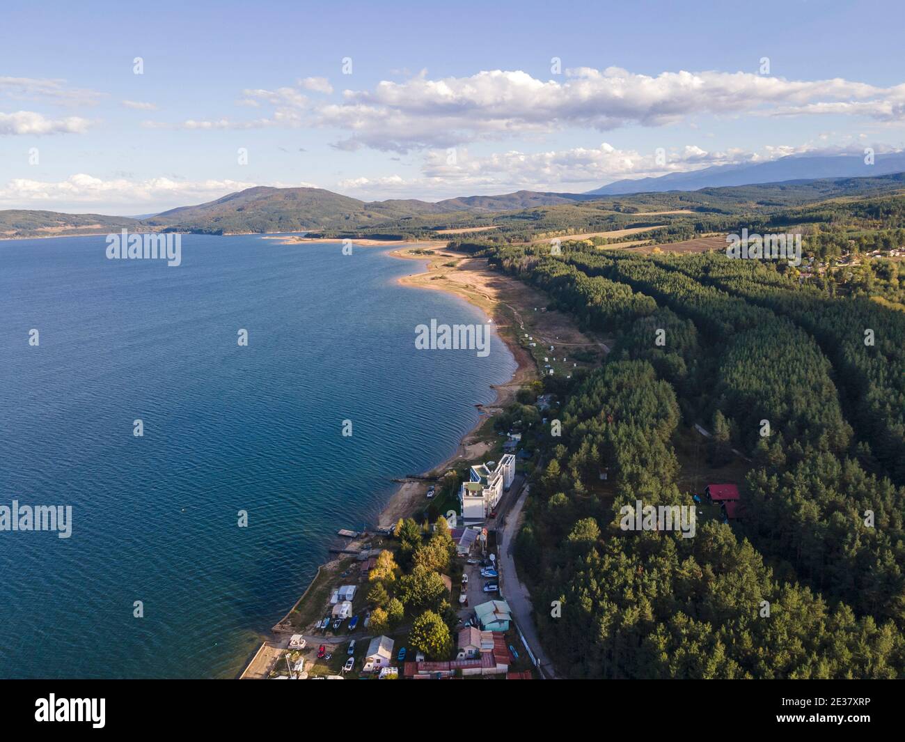Aerial sunset view of Iskar Reservoir near city of Sofia, Bulgaria ...