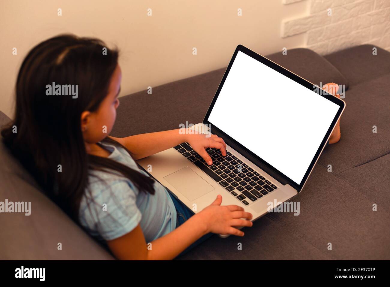 small preschool child with laptop screen blank Stock Photo - Alamy