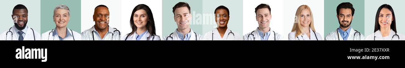 Portraits Collage Of Doctors And Medical Workers On Different ...