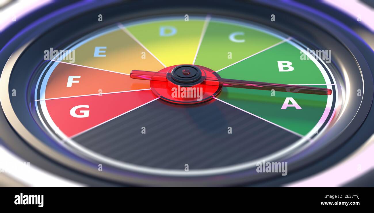 Energy efficiency classification, car dashboard speedometer ...