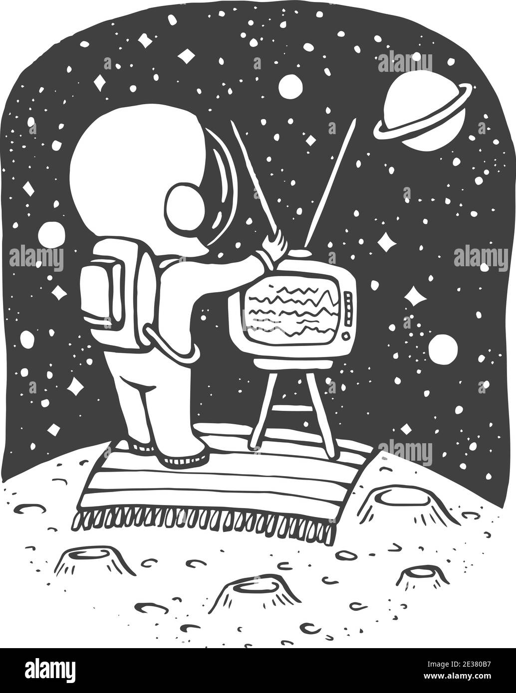 Astronaut On The Moon Drawing