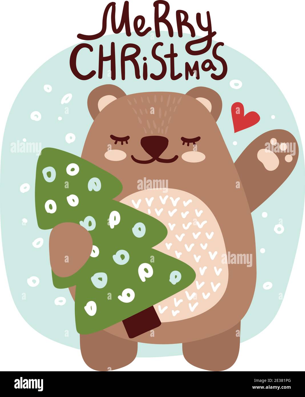 Cute Bear with Happy Holidays inscription. Winter greeting card of a ...