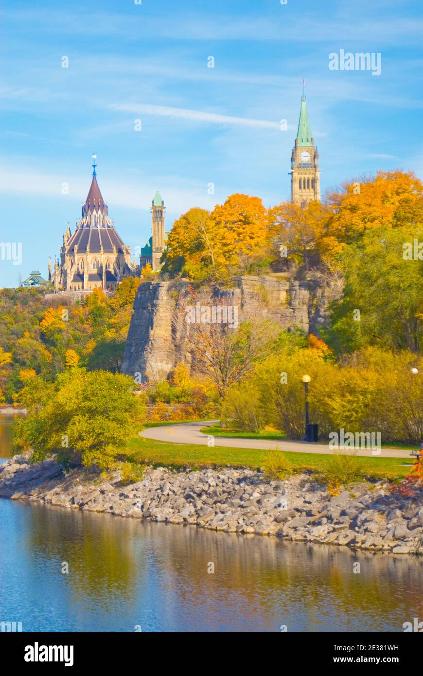 Parliament Building in Fall Colours and Ottawa River, Ottawa, Ontario ...