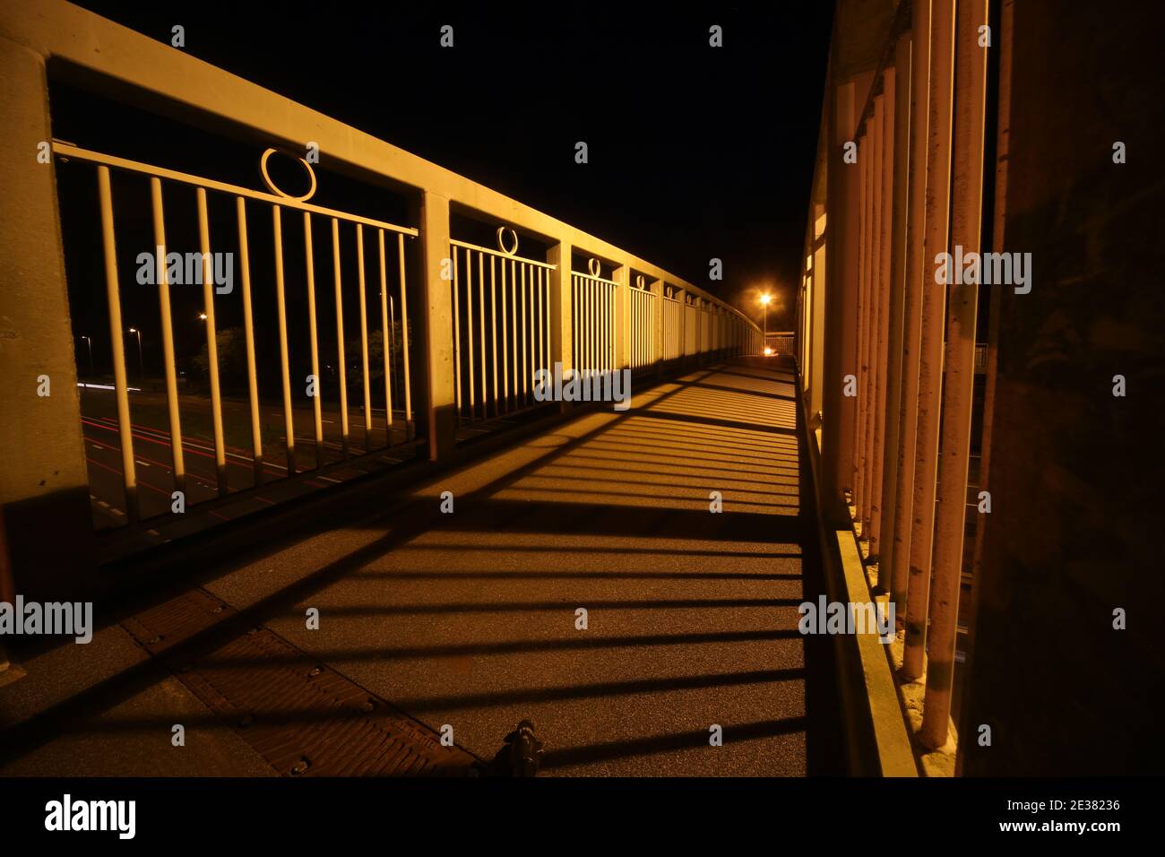A77 trunk road, Ayrshire, Scotland, UK. Night time images of railing on ...