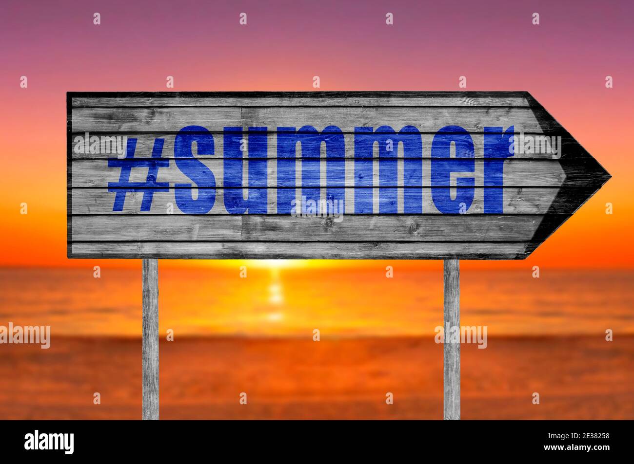 The word with hashtag SUMMER wooden sign with on a beach background ...