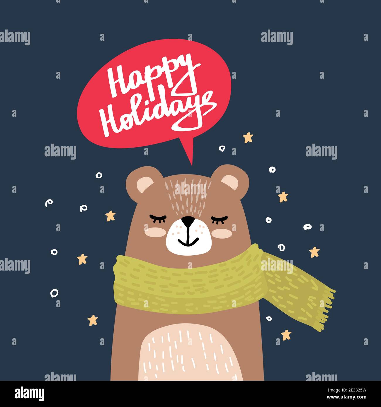 Christmas Card with Cute Bear Vector illustration Stock Vector Image ...