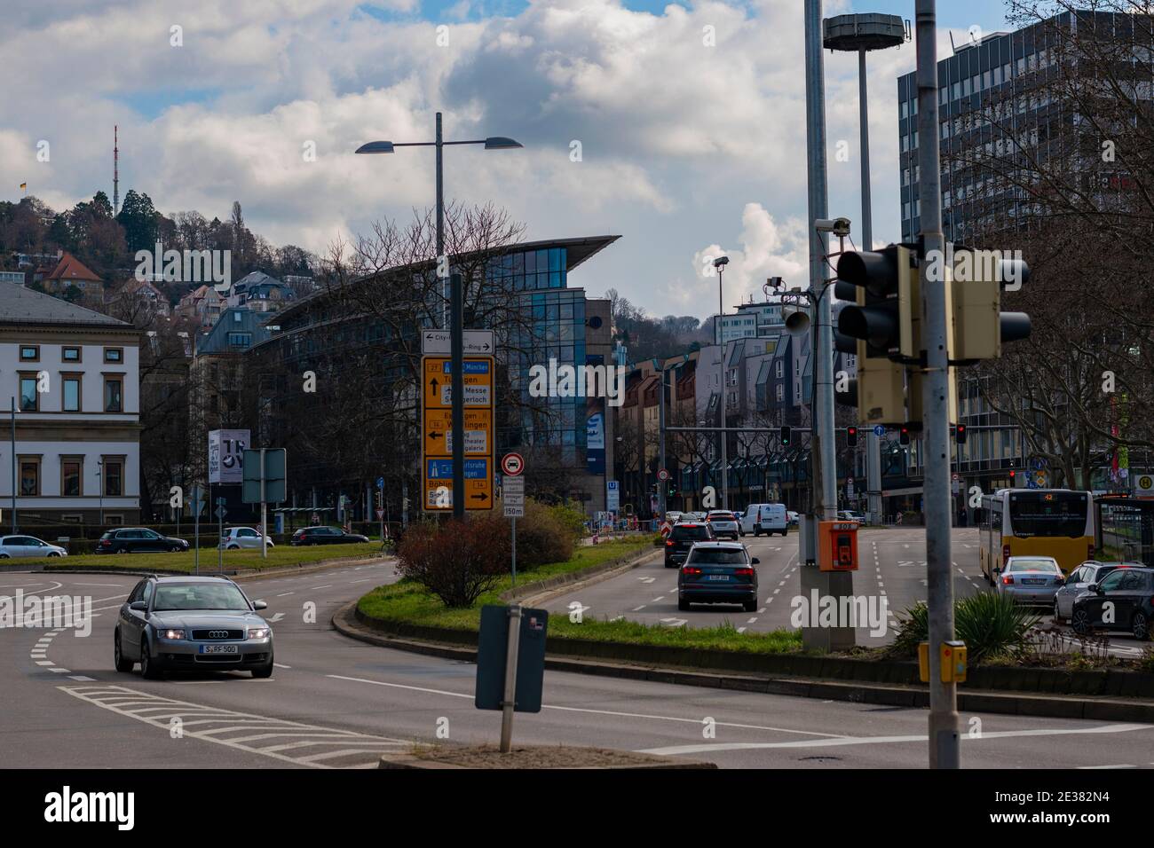 March 07, 2020 Stuttgart, Germany - Konrad-Adenauer-Straße, central ...