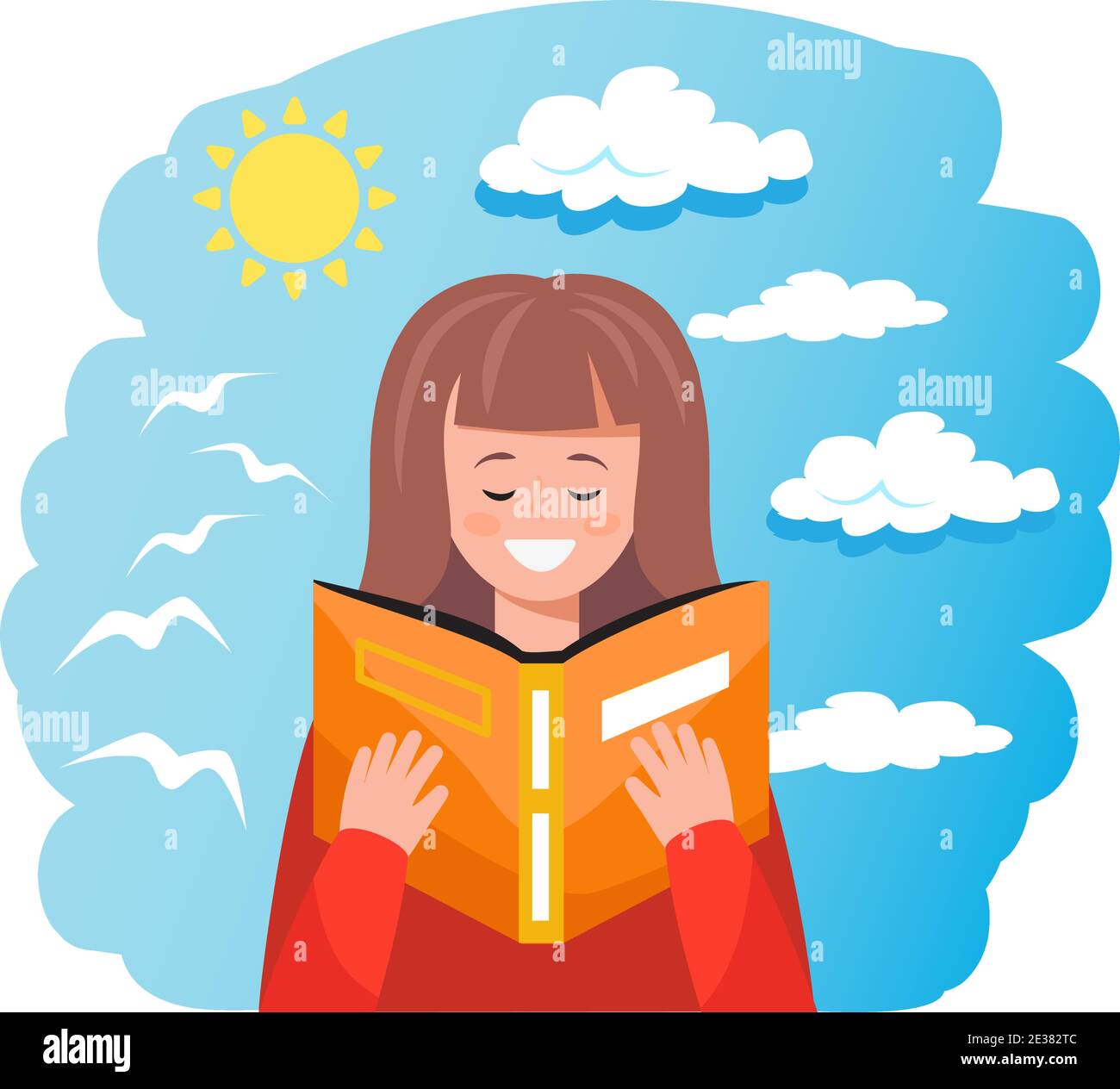 Vector cartoon illustration of cute woman reading a book. Educational ...