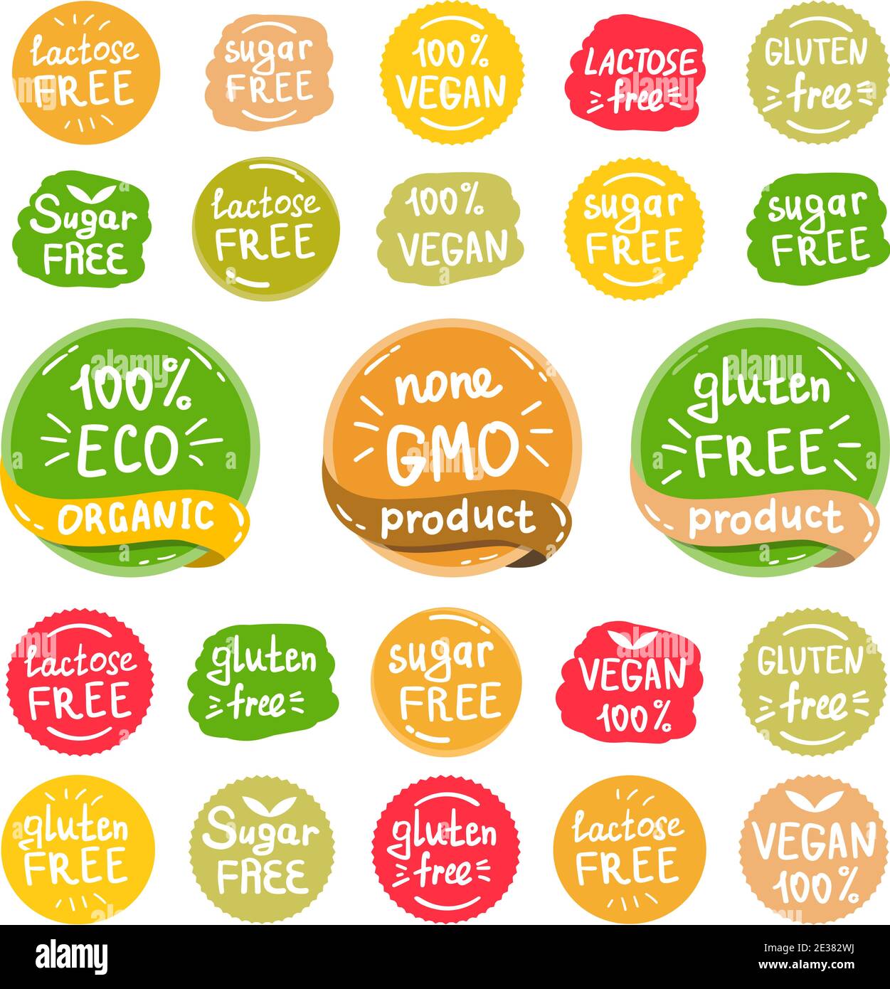 Vegan, healthy food illustrations set for cafe, restaurant badges, tags ...
