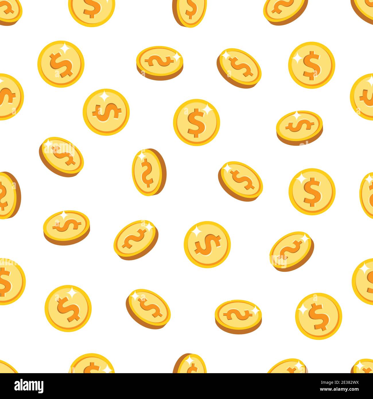 Gold isolated coins seamless pattern. Flying gold coins, golden rain ...