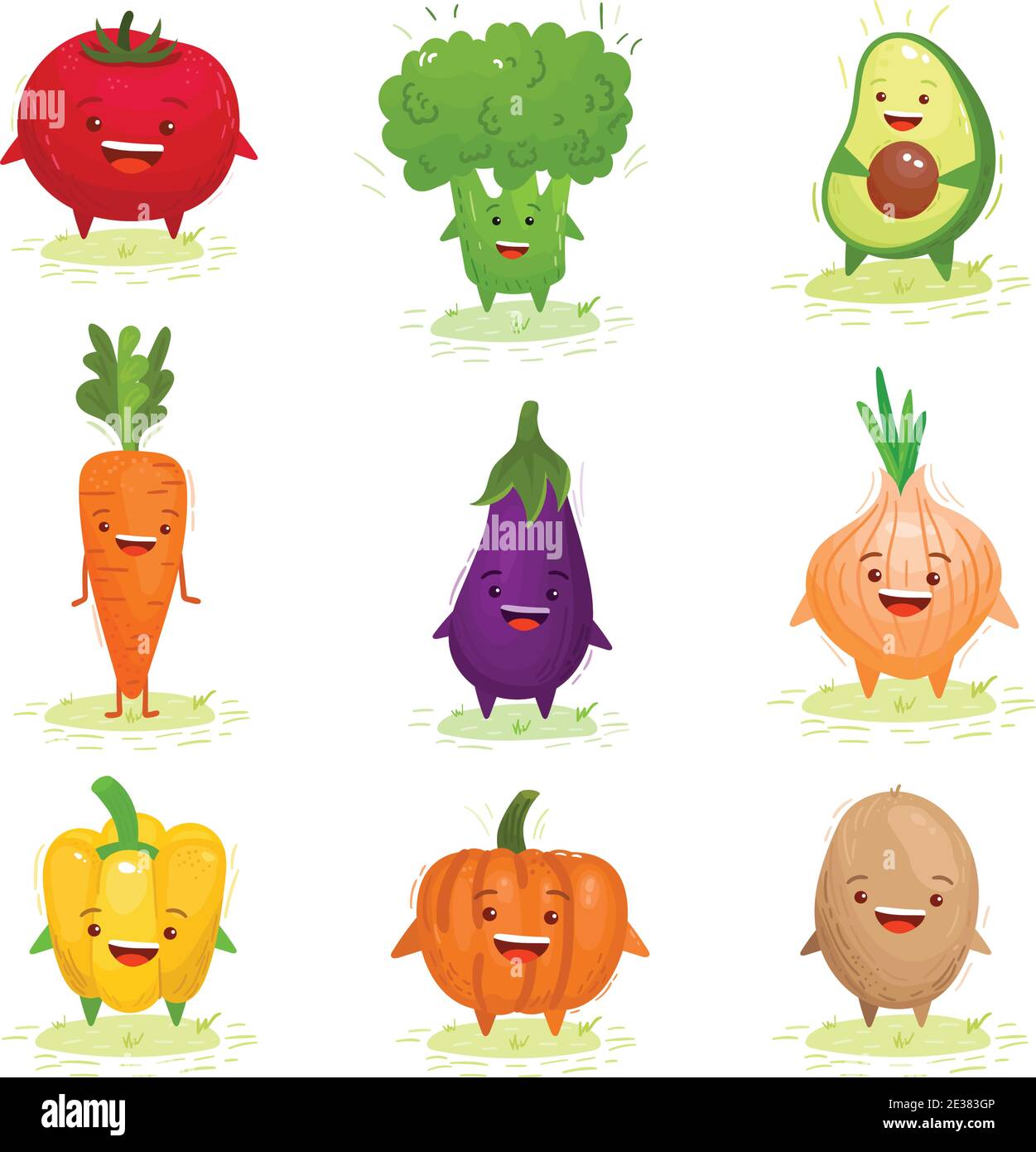 Cute kawaii smiling vegetables. Healthy style collection Stock Vector ...