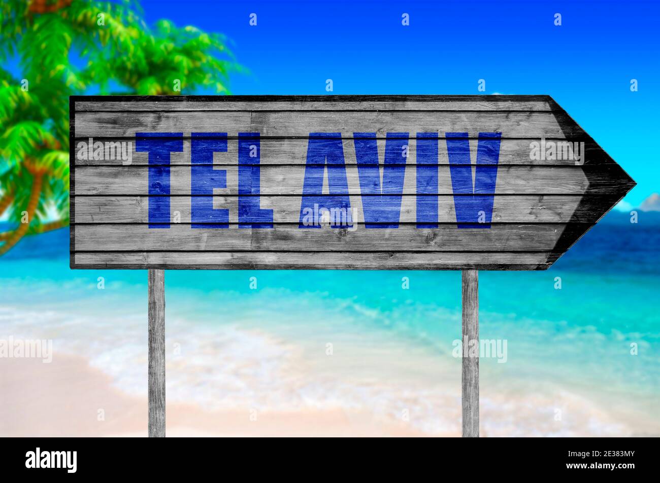 Tel Aviv wooden sign with beach background Stock Photo - Alamy