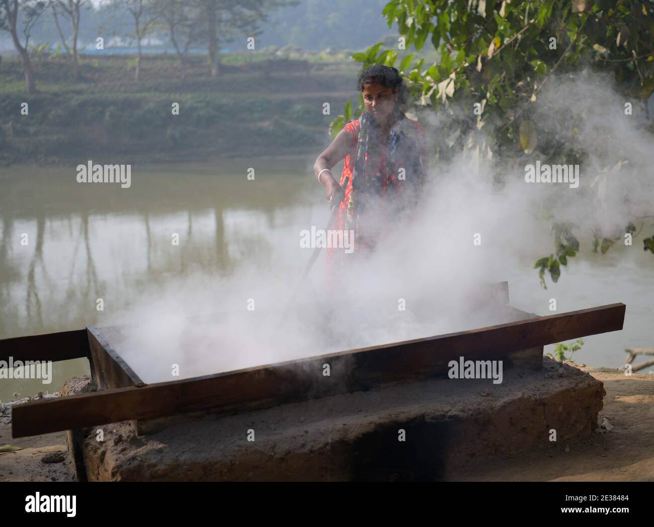 Family members of palm sap collectors are making jaggery from palm sap ...