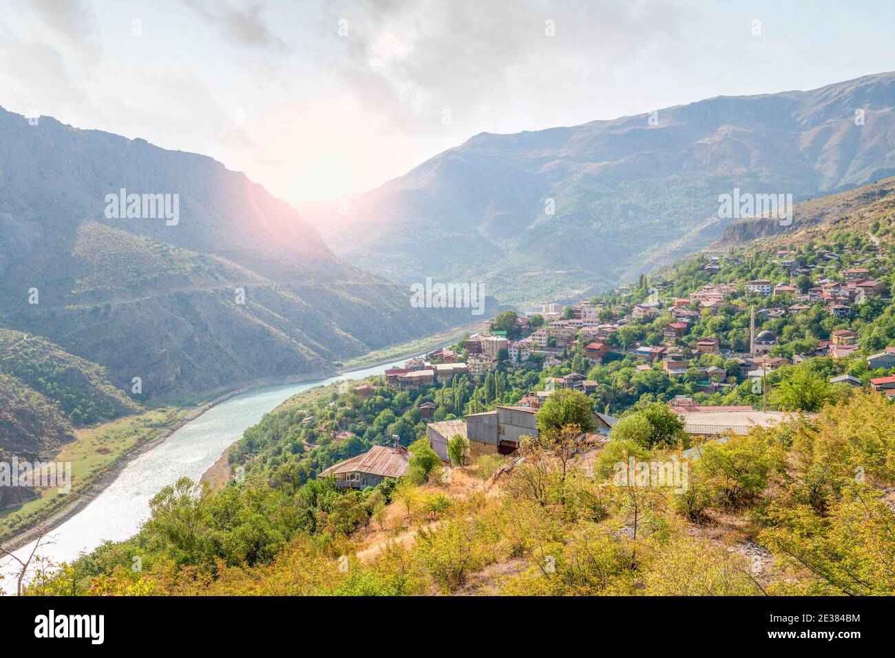 Aerial landscape view of Kemaliye town between valley in Kemaliye or ...