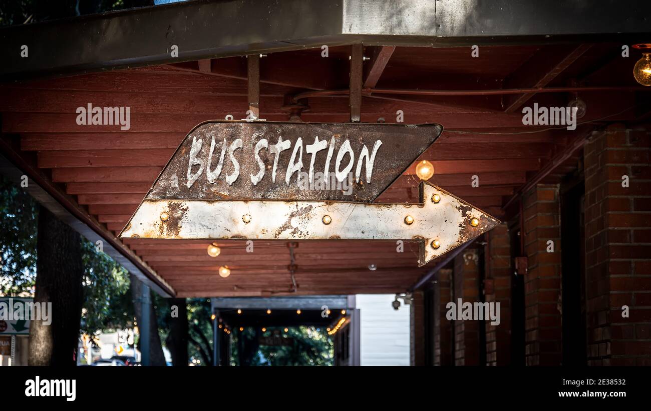 Street Sign the Direction Way to Bus Station Stock Photo - Alamy