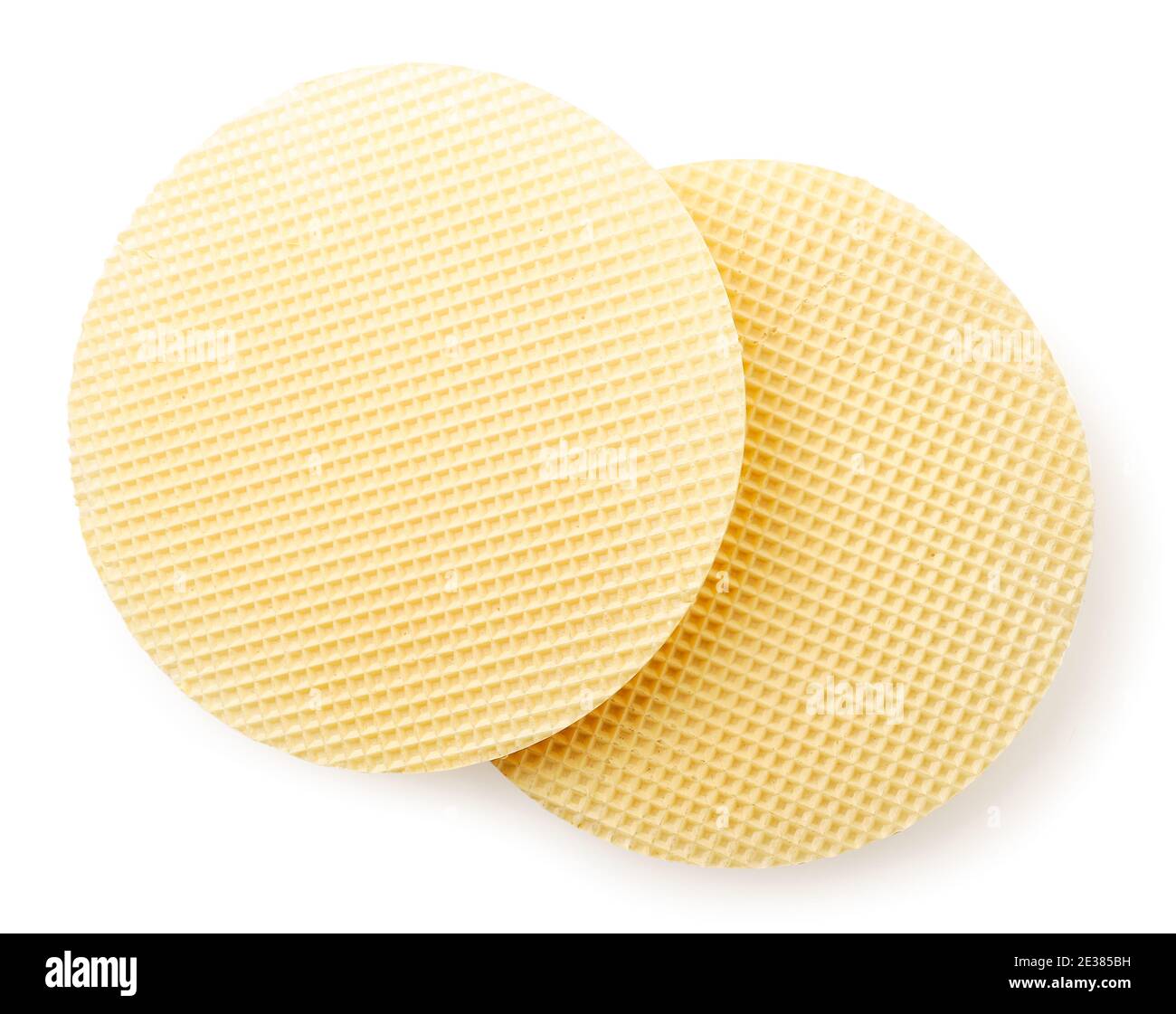 Round wafer sheets on a white background. Top view Stock Photo - Alamy