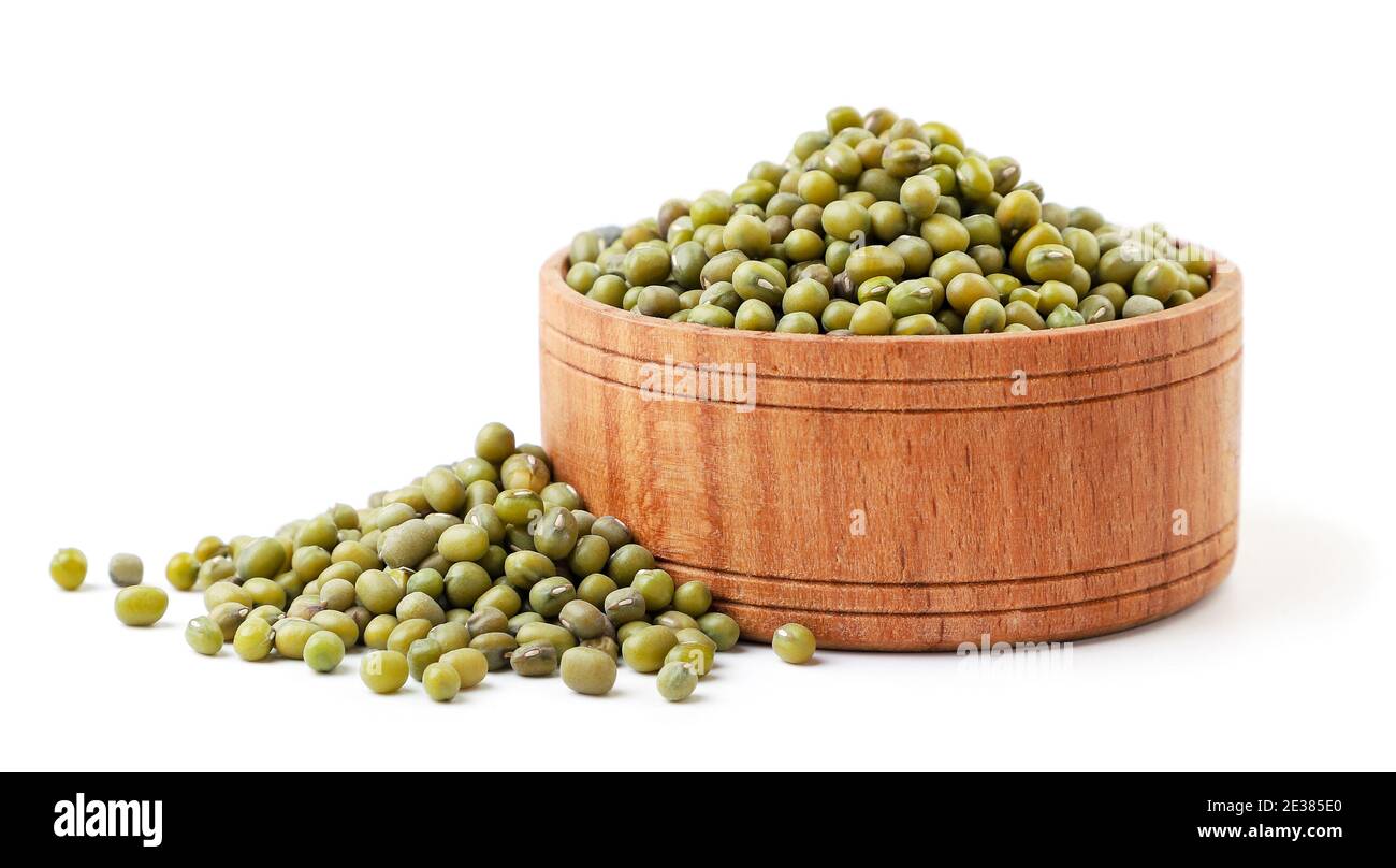 Mang beans in wooden plate close up on white background. Isolated Stock ...