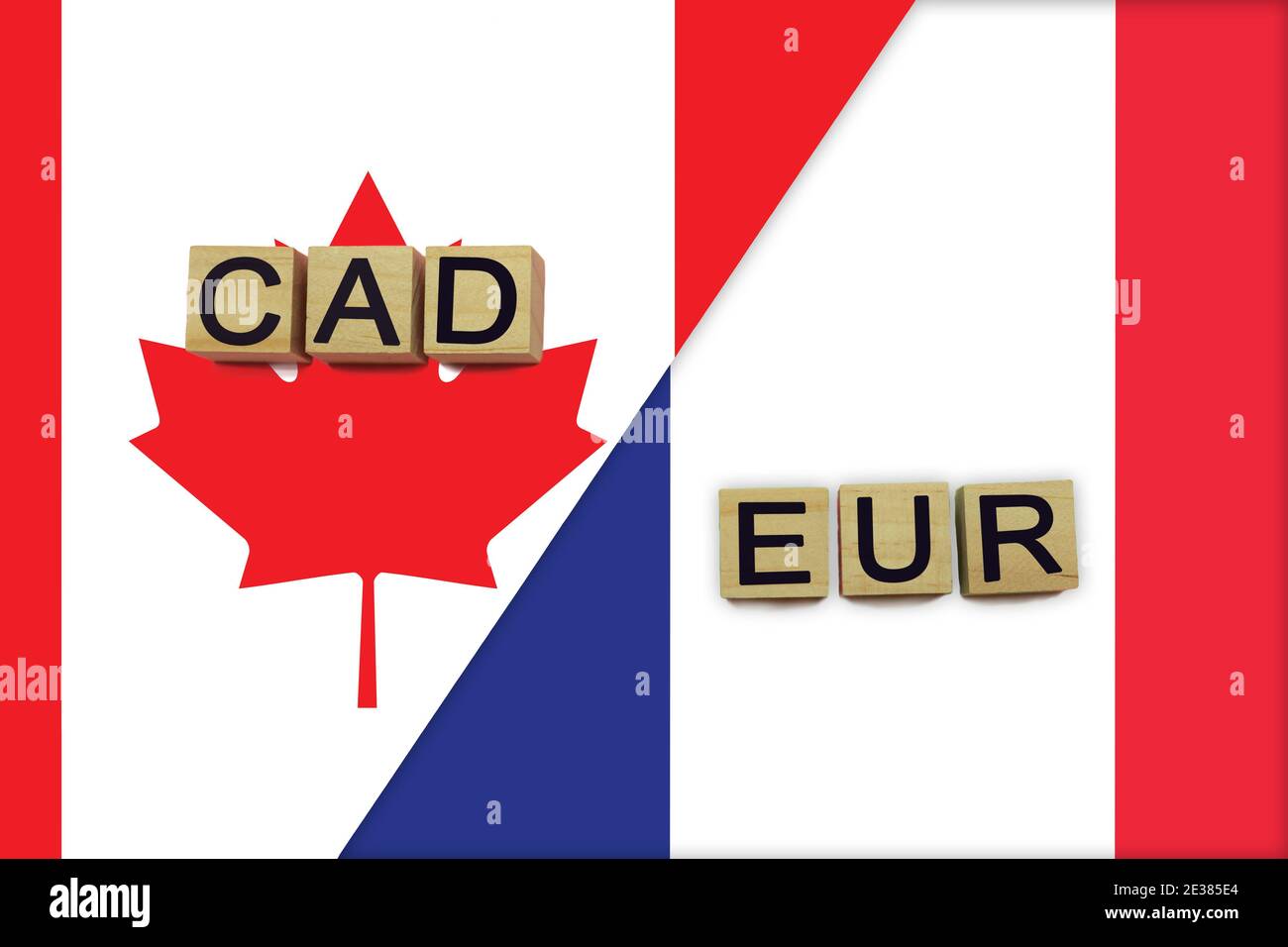 Canada and France currencies codes on national flags background ...