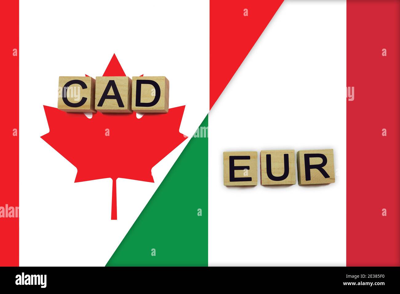Canada and Italy currencies codes on national flags background ...