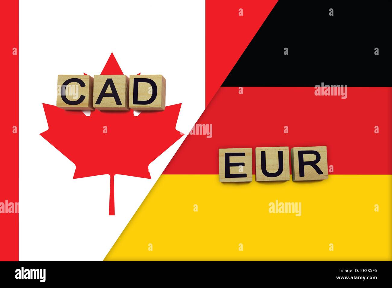 Canada and Germany currencies codes on national flags background ...