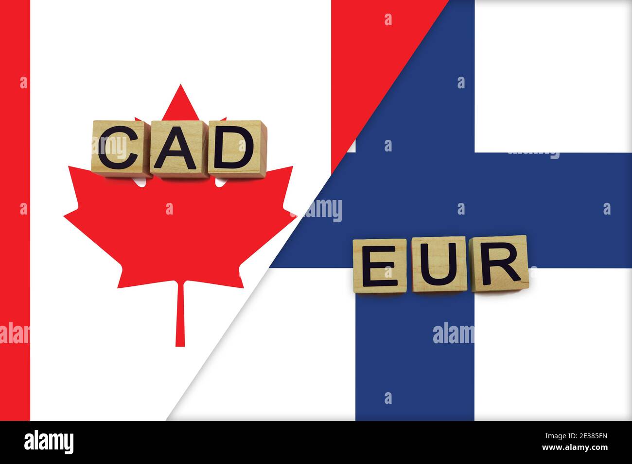 Canada and Finland currencies codes on national flags background ...