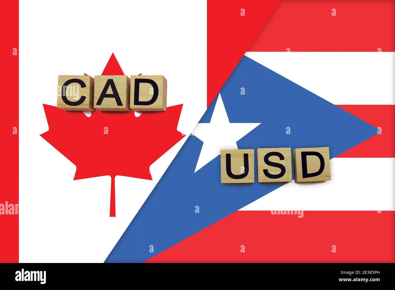 Canada and Puerto Rico currencies codes on national flags background ...