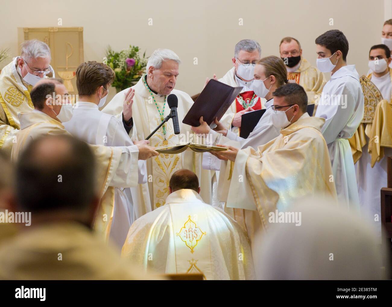 Sofia, Bulgaria - Jan 17 2021: Catholic priests performing liturgical ...