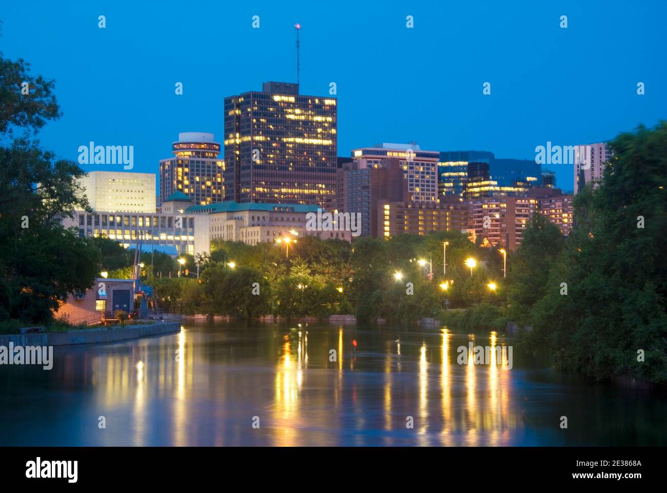 Skyline at Night with Reflection on the Ottawa River, Ottawa, Ontario ...