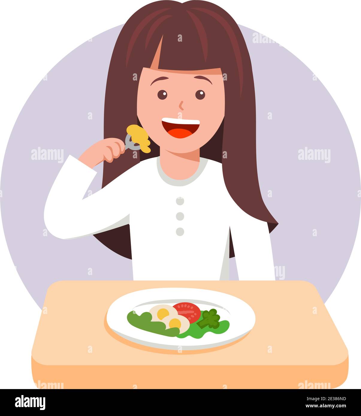 Cartoon Girl Eating Dinner