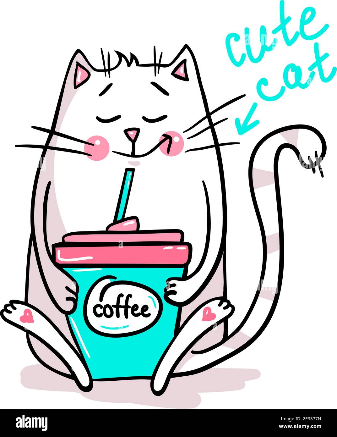 Cute cartoon cat with cup of coffee. Adorable vector clip art for your ...