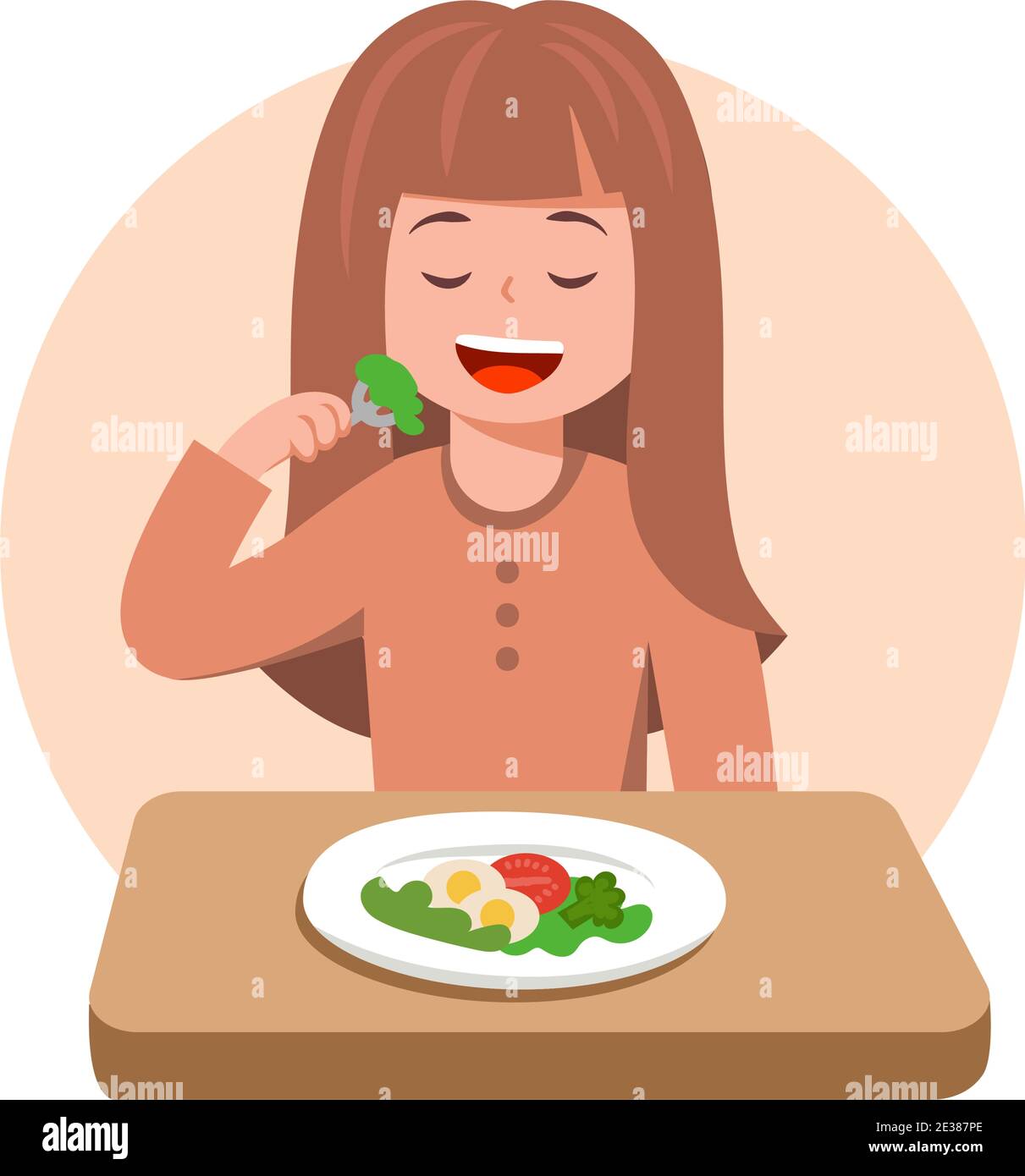 Cartoon Girl Eating Dinner