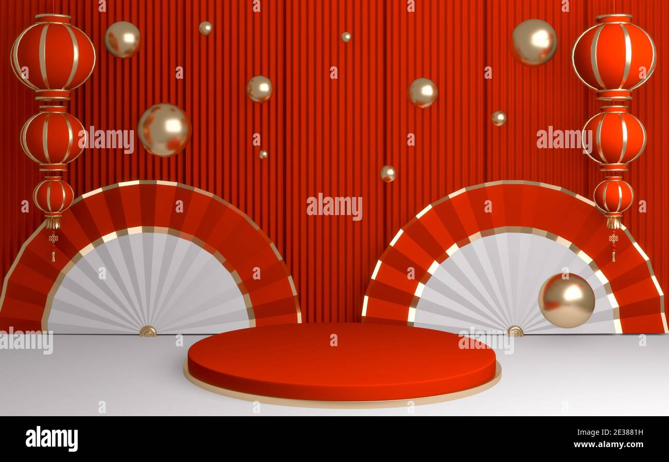 The Red Chinese podium minimal geometric, podium Chinese traditional.3D ...