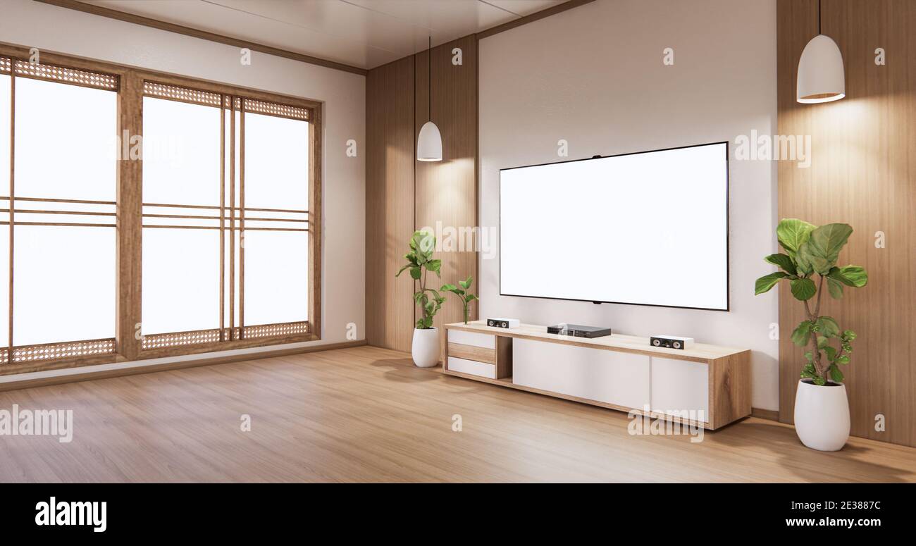 Mock up TV cabinet display with modern room white minimalist. 3d ...